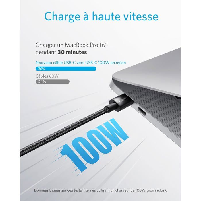 Câble USB-C vers USB-C-KAL-3M 100W Charge Rapide Pour iPhone 15-16 Pro ...