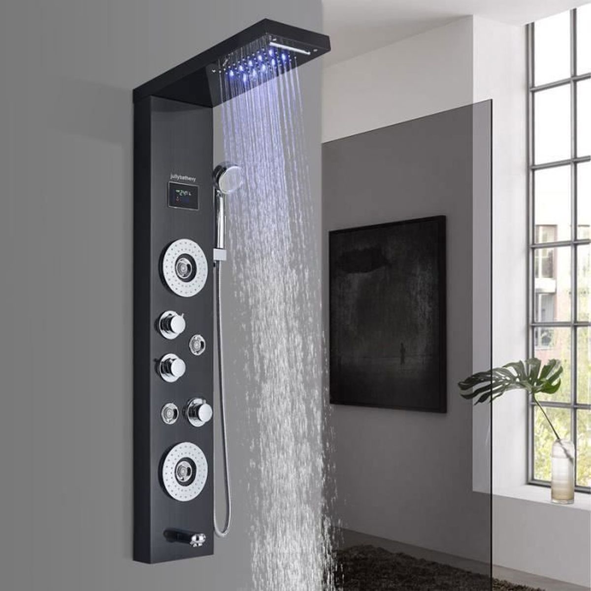 LED Colonne de Douche Hydromassants Noir avec 4 Grandes Buses Massants ...