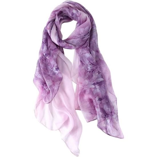 Femme Foulard 100% Soie Imprime Floral Grande Echarpe Châle Ultra-Léger ...