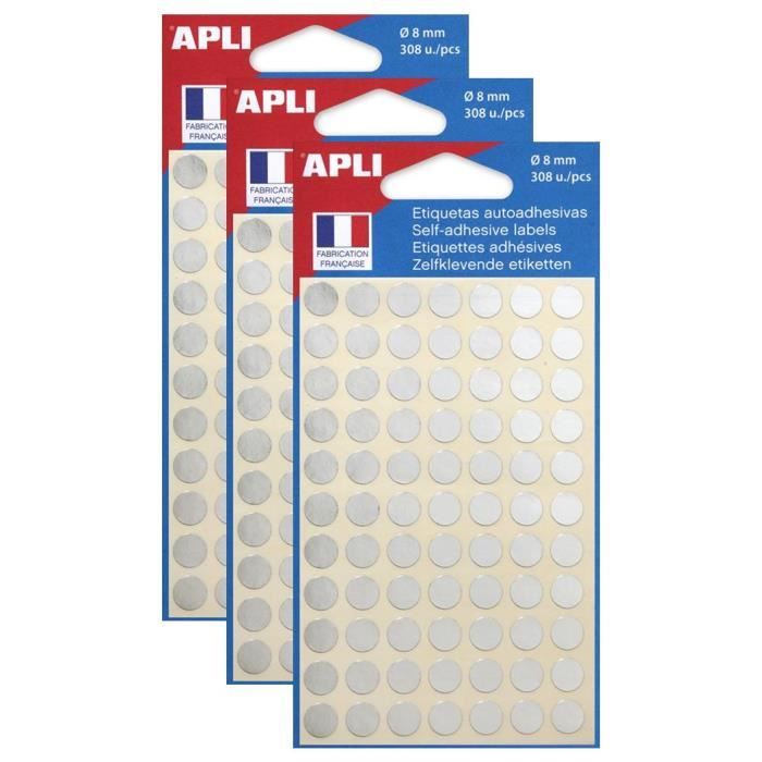 Lot de 3 Etuis de 308 pastilles Gommettes Rondes Diam 8 mm Argent ...