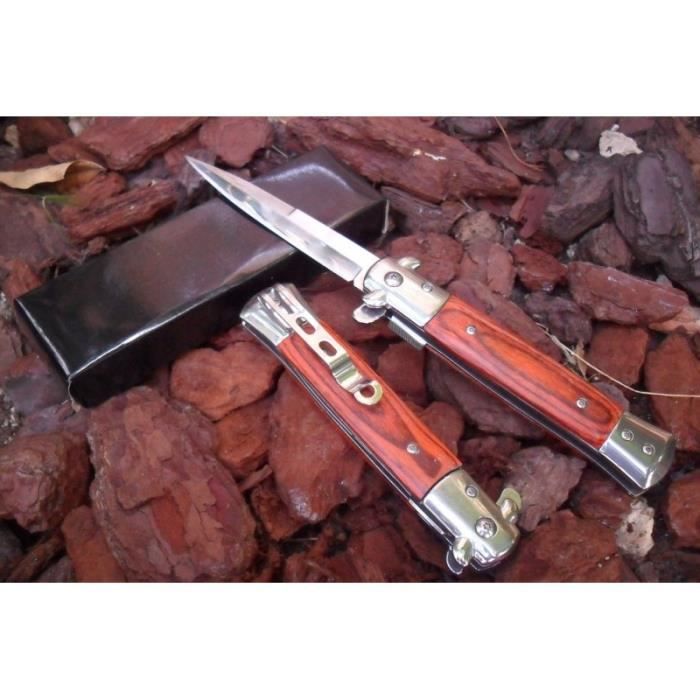 Couteau Pliant De Poche Lame Fine Chromée 10 cm Manche Bois 13 cm ...
