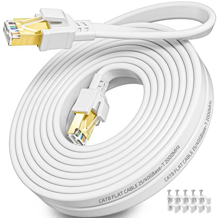 CAT8 Cable Ethernet 10m,Haut Debit Câble RJ45 10m Plat Blindé Câble ...