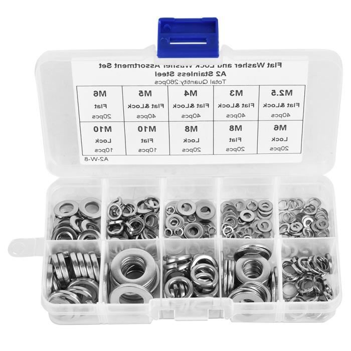 Cikonielf Fixations 260PCS Acier Inoxydable Rondelle Plate + Assortiment De Rondelles À Ressort ...