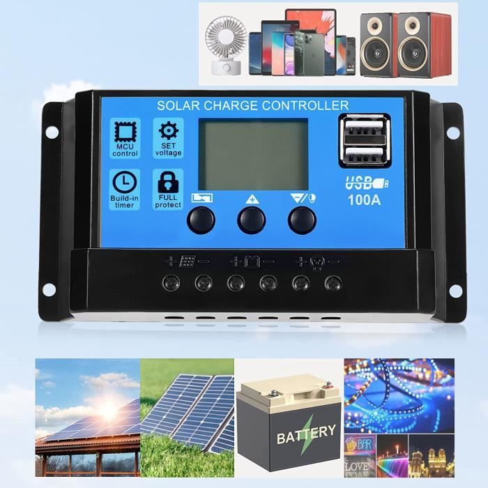 PWM Contrôleur Charge Solaire 100A 12V 24V 5V USB régulateur charge solaire, regulateur de ...