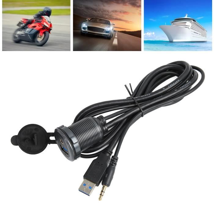 YOS-USB 3.0 AUX DC 3.5mm Port câble de montage de voiture pour tableau de bord de moto de bateau ...