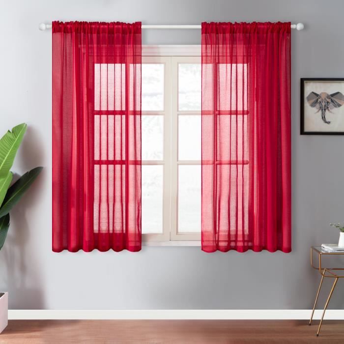 Voilages Noël Passe-tringle Rouge - 140x160cm en Lin - lot de 2 pour ...