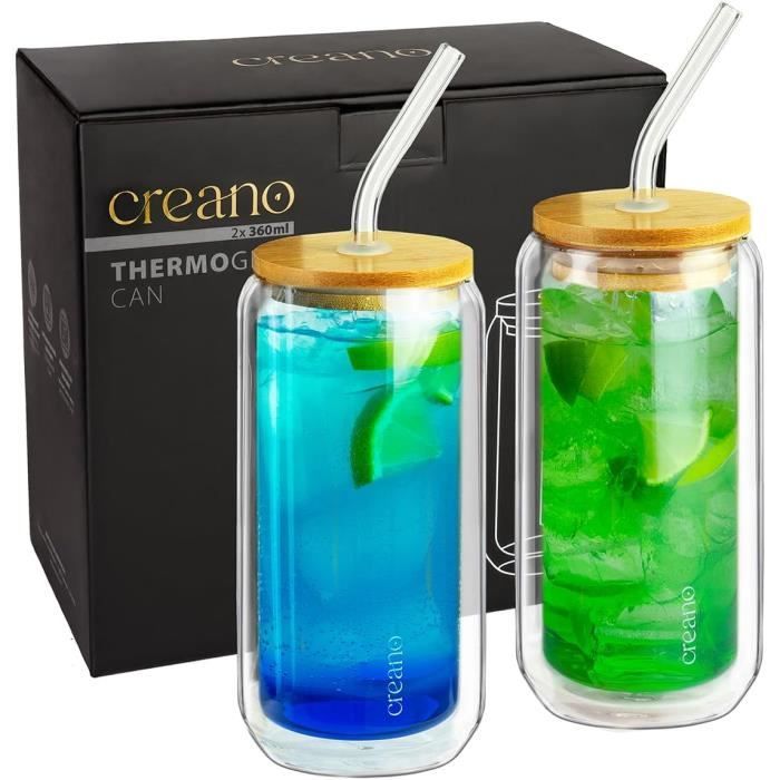 Verre À Double Paroi Avec Couvercle En Bambou Et Paille - 360 Ml - Lot ...