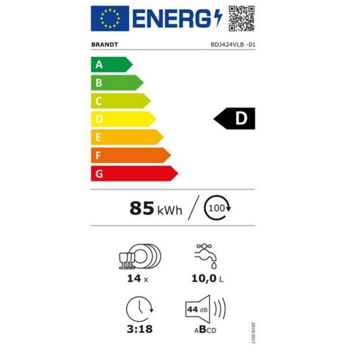 Brandt Lave-vaisselle tout intégrable 14 couverts 44db - BDJ424VLB ...