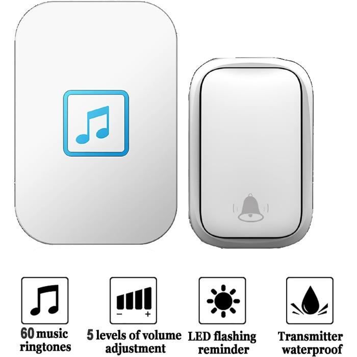 Sonnette Sans Fil, Kit De Carillon De Porte Sans Fil (2 Boutons ...