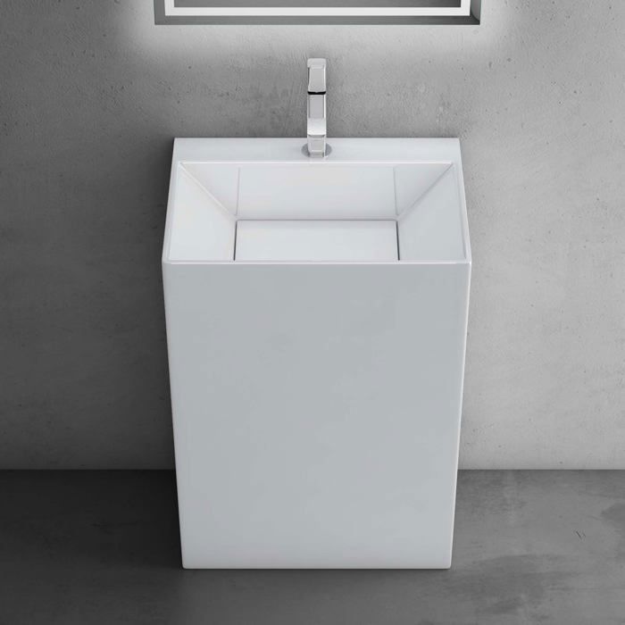 Sogood Lavabo sur Pied Blanc Vasque Colonne en Fonte Minérale Lave ...