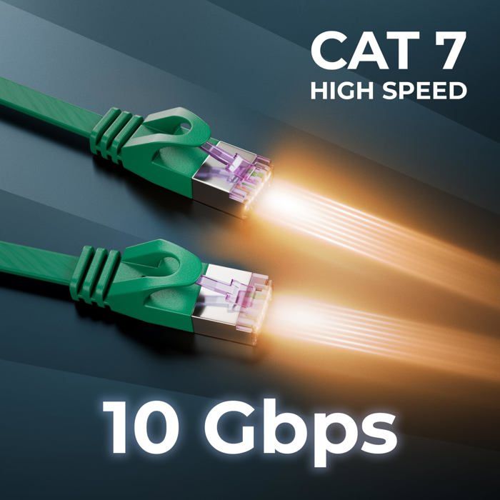 DeleyCON 10x 1m Flat CAT7 Network Cable (CAT 7 with 10Gbps) Gigabit LAN - RJ45 Ethernet Short ...