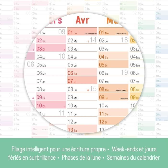 Calendrier Mural Xxl 2024 A1+ De Papier En Français (89X63 Cm) [Rainbow ...