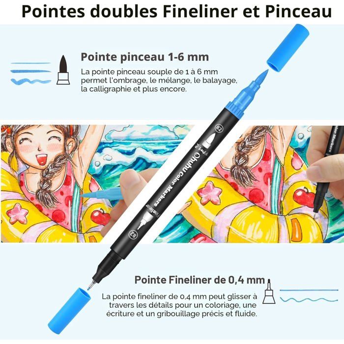 Feutres aquarelle double pointe - ZOKKO - 120 couleurs - Pointe fine 0 ...