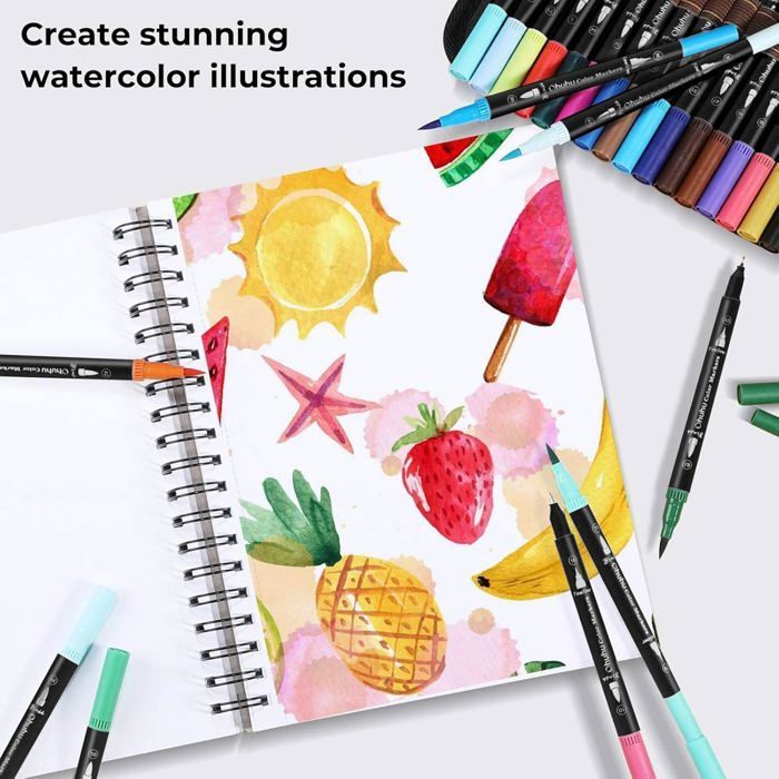 Feutres aquarelle double pointe - ZOKKO - 120 couleurs - Pointe fine 0 ...