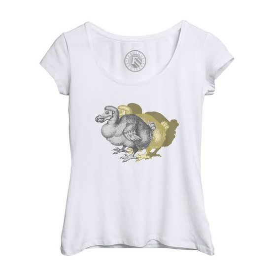 T-shirt Femme Col Echancré Blanc Dodo Oiseau Planches Biologie ...