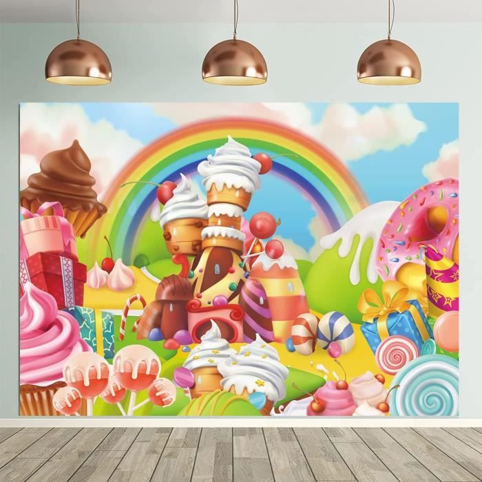 Candy Land toile de fond dessin animé arc-en-ciel crème glacée gâteau ...