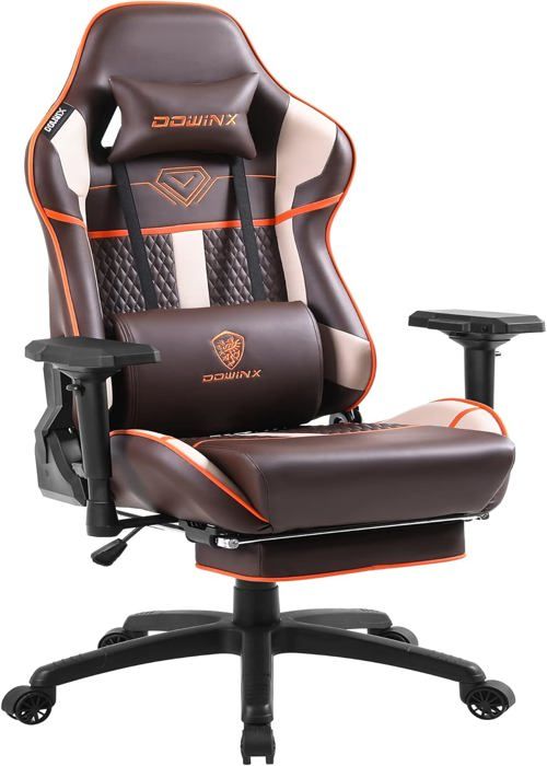 Chaise Gaming Ergonomique - Dowinx - Accoudoirs 4D - Repose-Pieds - Cuir Synthétique - Marron ...