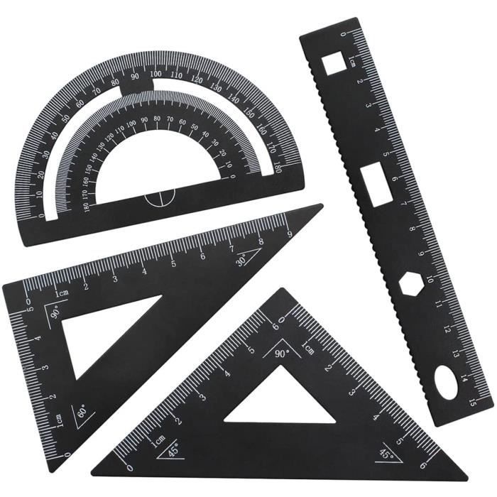 4 Pièces Règle Equerre Rapporteur Ensemble de Règles Géométrie Kit avec ...