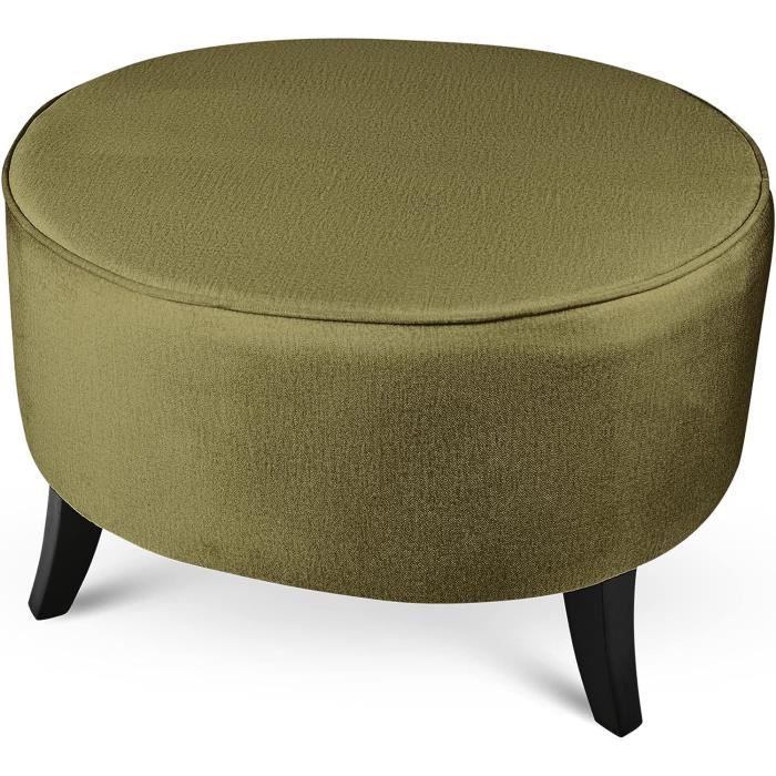 Pouf Ovale 62X72X46 Cm - En Tissu Velours Olive Avec Pieds En Bois Noir ...