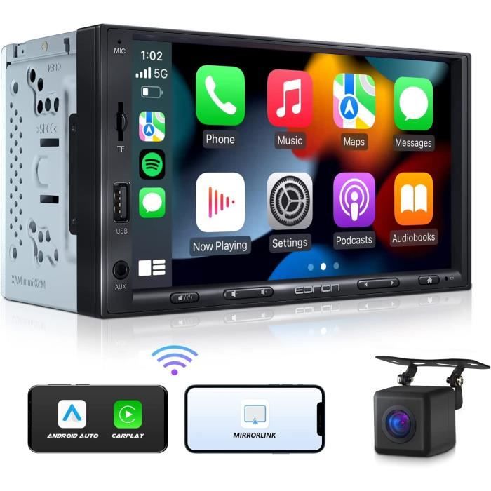 7" Autoradio 2-Din avec Carplay sans Fil Android Auto MirrorLink, Bluetooth Mains Libres-Musique ...