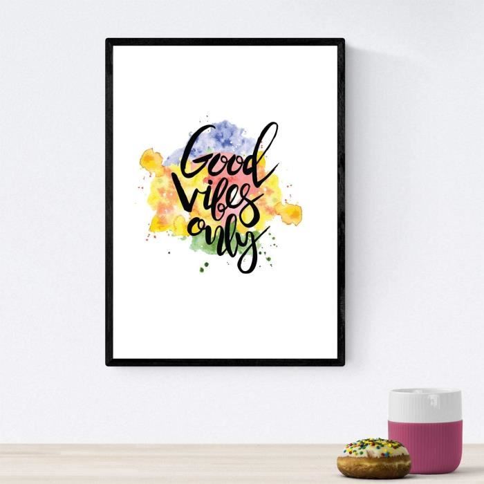 Art Print Avec Des Messages Heureux Colorés. Affiche Juste Bonne Vague ...