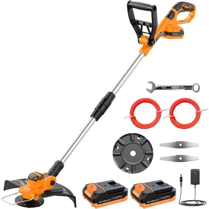 Coupe Bordure sans Fil 21V, Débroussailleuse à Batterie Brushless avec 2 Batteries 2.0Ah, 2 ...