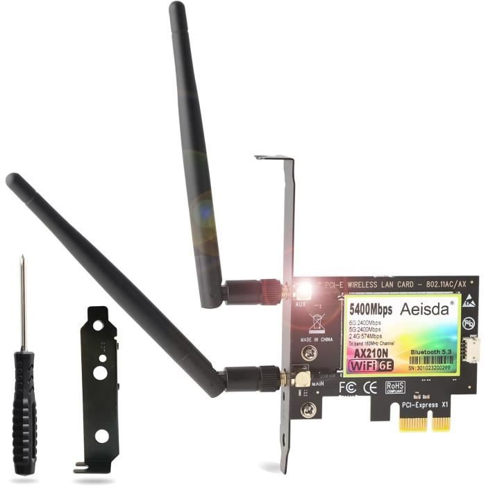 Carte WiFi 5400Mbps PCIe WiFi 6E Aeisda Carte Réseau Adaptateur sans Fil Tri-Bande AX210 avec ...