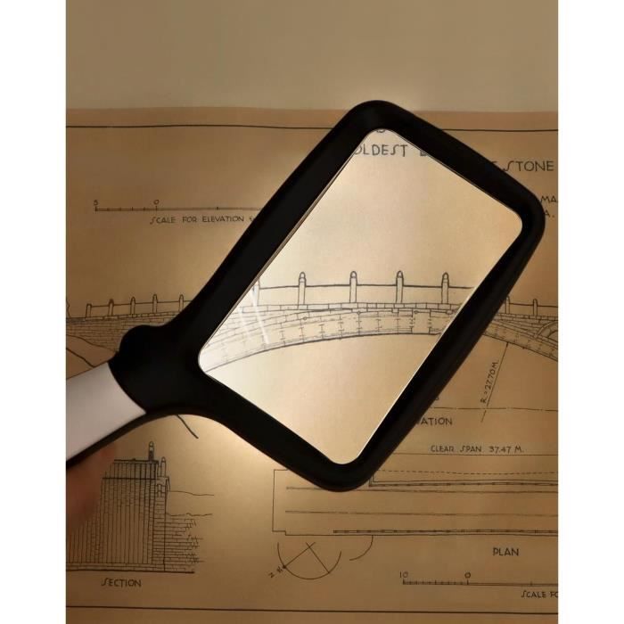 QWORK Loupe Rectangulaire, Loupe de Lecture Pliable, Grossissement 3X, 5 LED, 2 Modes de ...
