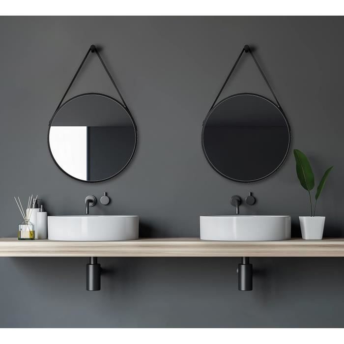 Miroir Rond - Talos - Noir Mat - Diamètre 50 cm - Éclairage LED ...
