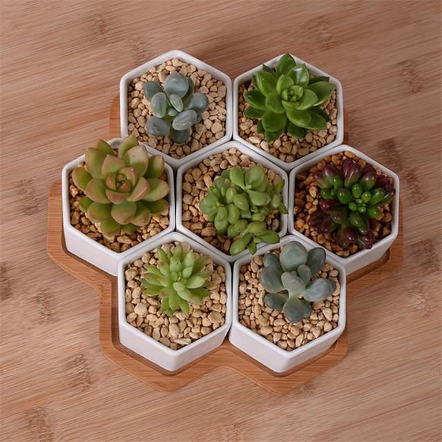 POT DE FLEUR,--Pot de fleurs hexagonal en céramique blanche, 7 pièces ...