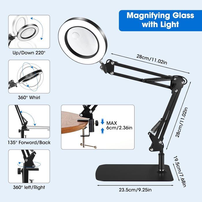 Loupe avec LèRe Et Support, 10x Loupe Eclairante, Lampe Loupe sur Pied ...