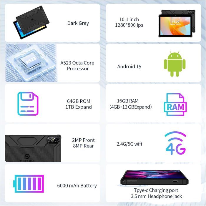 Tablette Pc Android 15 10" Avec 16 Go De Ram 64 Go De Rom, 1024 Go ...