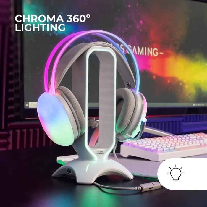 Mh-Glow Rose, Casque D'Écoute 360° Full Chroma Rgb Flow, Microphone Anti-Bruit, Design Ultra ...