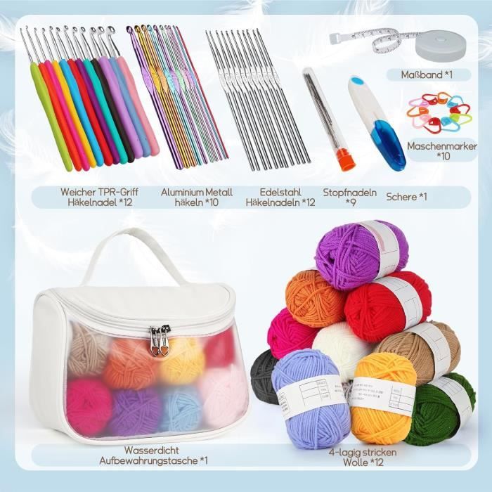 Aeeque 68pcs Kit Crochet Débutant Adulte Complet, Crochet en Dentelle 0 ...