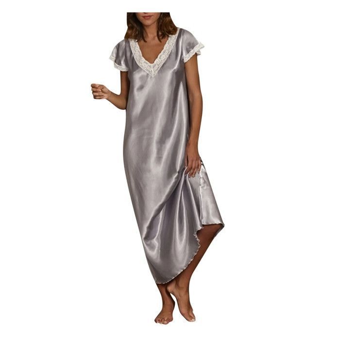 Robe de nuit longue en satin sexy pour femmes,vêtements de nuit à ...