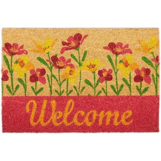 Paillasson Coco, Inscription Welcome & Motif Fleurs, Tapis Intérieur ...
