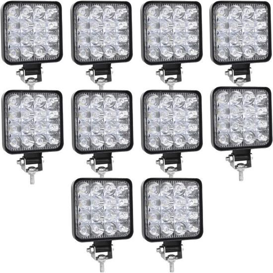 Carré Phare De Travail À Led, 10Pcs 3.3" 48W Phare Moto Led 12V Rampe ...