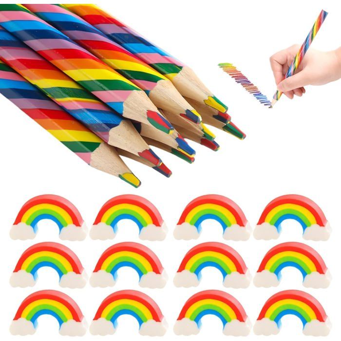 MisFun 12 x Coloured Pencils, Coloured Pencils, 4 in 1 Rainbow Pencil ...