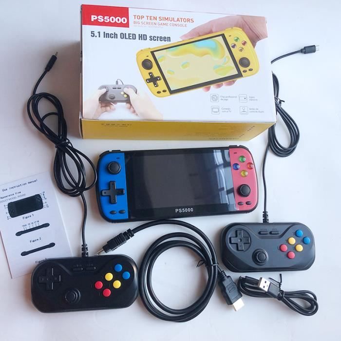 64 Go - Bleu - Console de jeu d'arcade rétro PS5000 IPS, 5.1 pouces, 128 bits,plus de 6000 ...