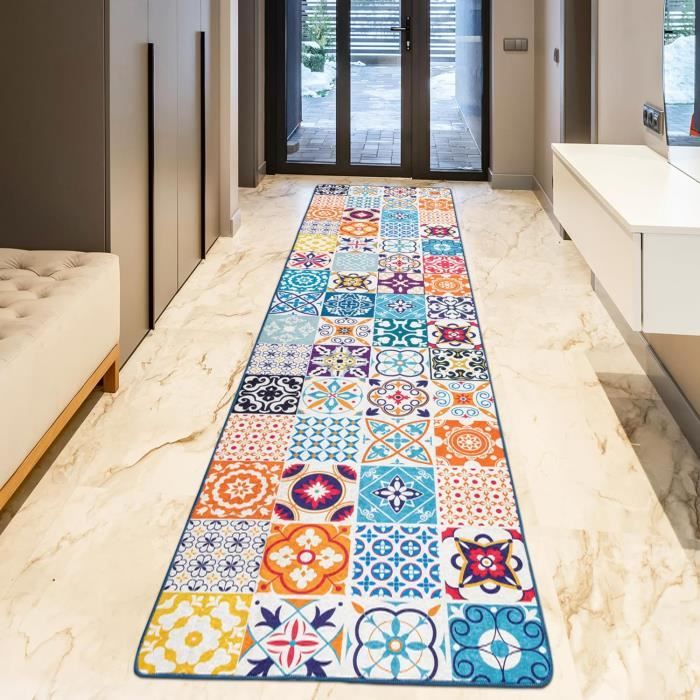 Tapis De Salon Moderne À Poils Courts Géométriques Antidérapants En Gel Noir Et Blanc (Ceramico ...