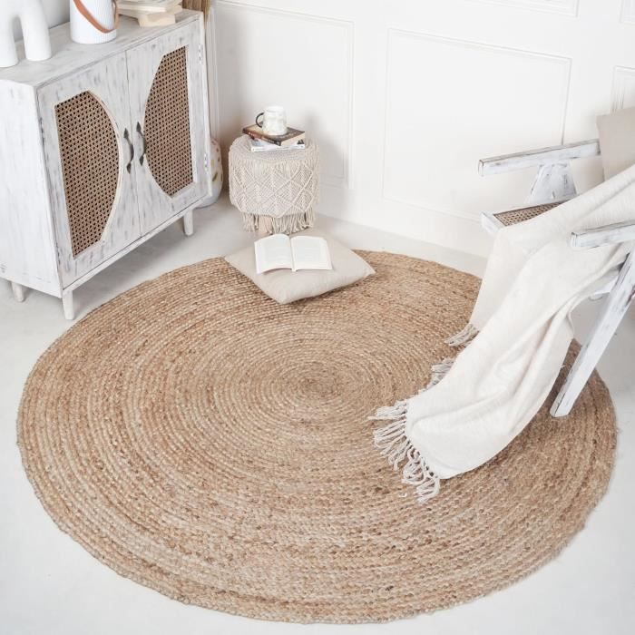 Tapis Rond en Jute - D Tapis Naturel en Jute Tressé de 244 cm ...