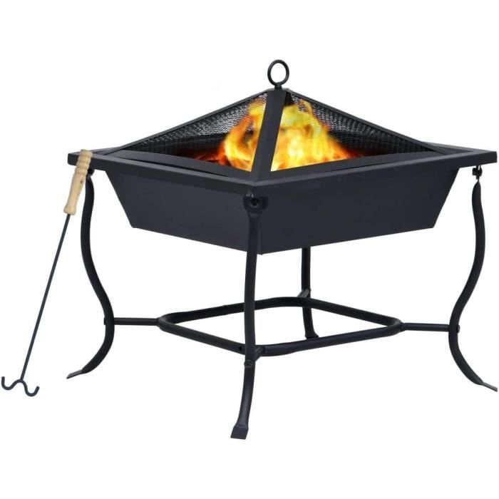Foyer de Jardin Foyer de Terrasse Brasero Extérieur Noir 61x61x50 cm Acier A444 - Cdiscount Jardin