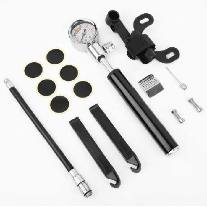 Pompe à vélo, Pompe Haute Pression Portable avec manomètre, Mini kit de ...