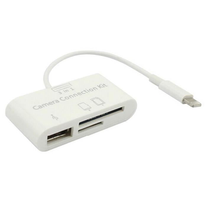 Lecteur de carte 3 en 1 - Adaptateur USB - iPad 4 Mini - Micro SD, SD, MMC, TF - IOS 7.0 et ...