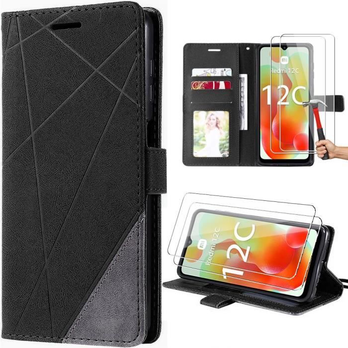 Coque pour Xiaomi Redmi 12C - Redmi 11A + 2 Verres Trempés, Effet Cuir ...