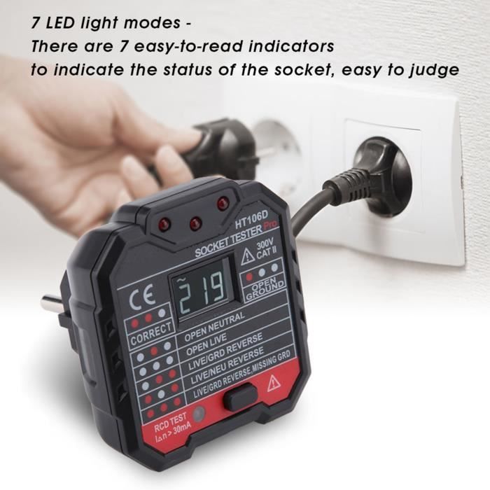 Testeur de prise électrique Outil de vérification de défaut de secteur ...
