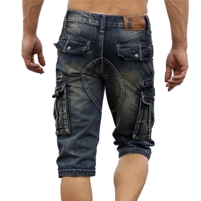 Short,short Vintage en jean délavé pour homme, coupe Slim, style ...