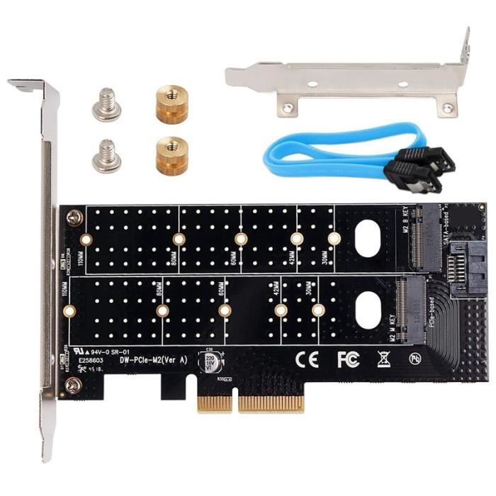 Double Adaptateur M.2 NVME, Adaptateur NVME PCIE Clé M ou Clé M.2 SATA SSD B 22110 2280 2260 ...
