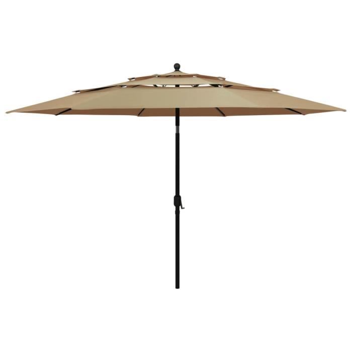 PAL-Parasol à 3 niveaux avec mât en aluminium Taupe 3,5 m-PAL313879 ...