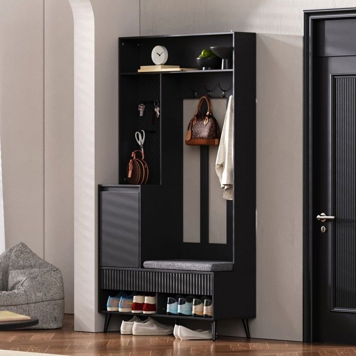 Meuble d entree Ensemble garde-robe murale 100x35x180cm noir - Armoire ...